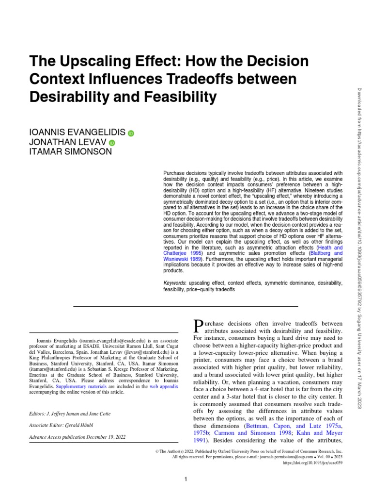 The Upscaling Effect: How The Decision Context Influences Tradeoffs Between Desirability and ...