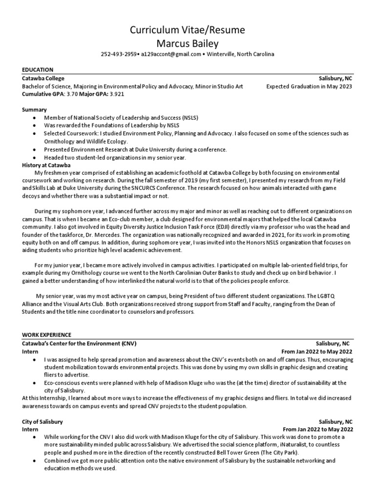 Marcus Bailey-Resume | PDF | Internship | Job Hunting