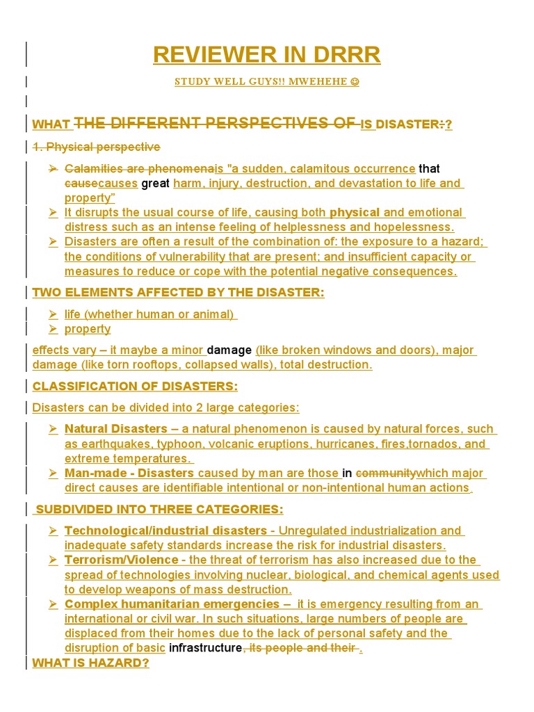 Reviewer in DRRR Imrm | PDF | Hazards | Natural Disasters