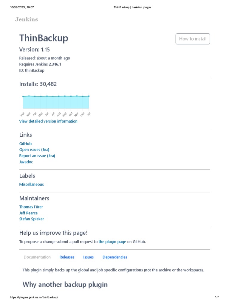 ThinBackup - Jenkins Plugin | PDF | Backup | Computer File