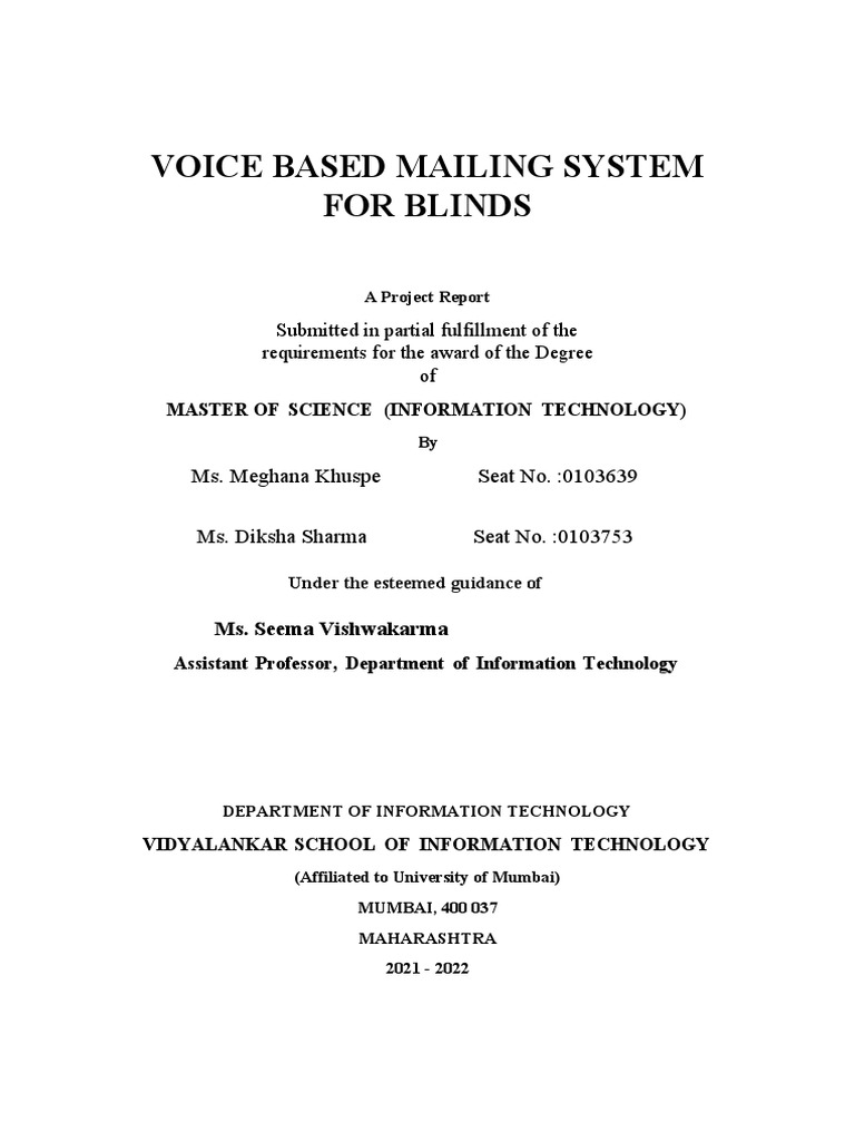 Voice Based Email System | PDF | Feasibility Study | Visual Impairment