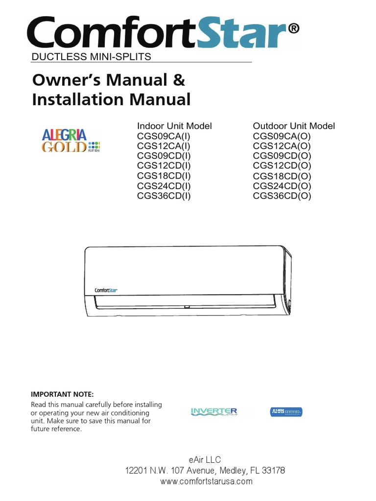 Owner's Manual & Installation Manual: Ductless Mini-Splits | PDF