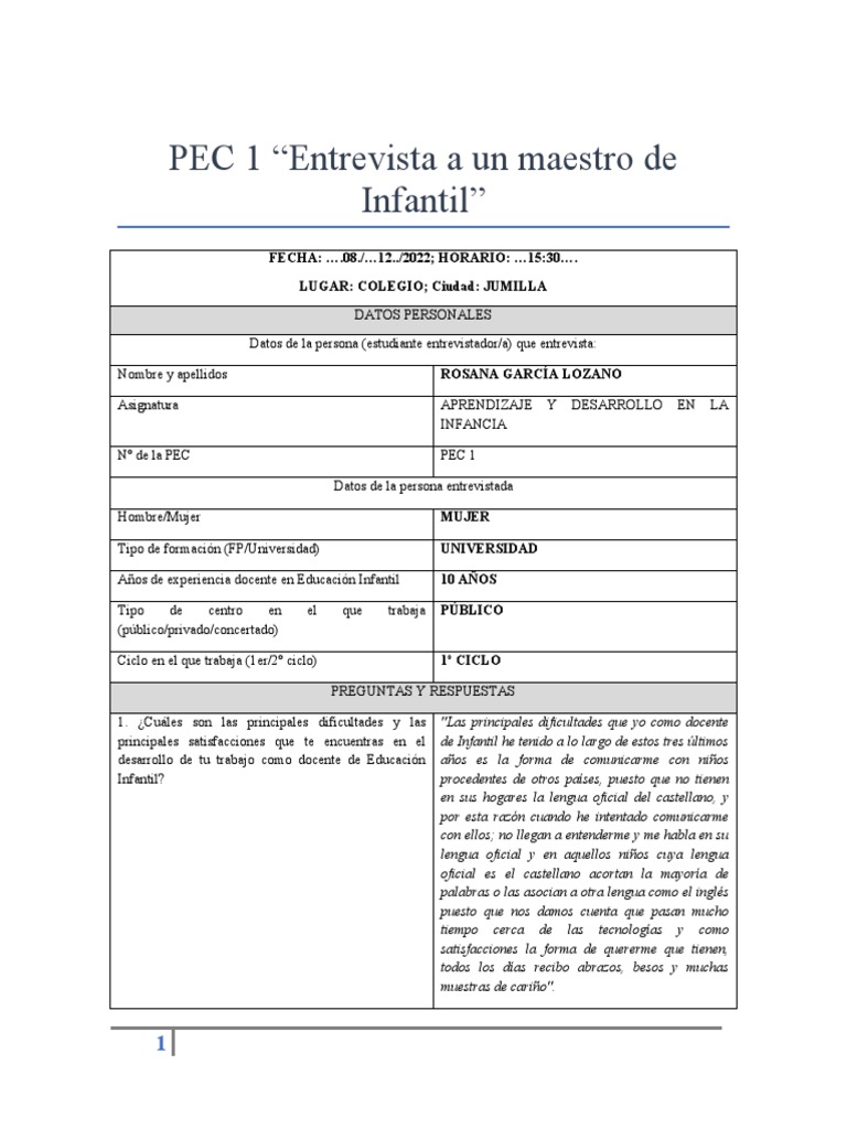 Pec 1 - Entrevista A Un Maestro | PDF | Enseñando | Aprendizaje