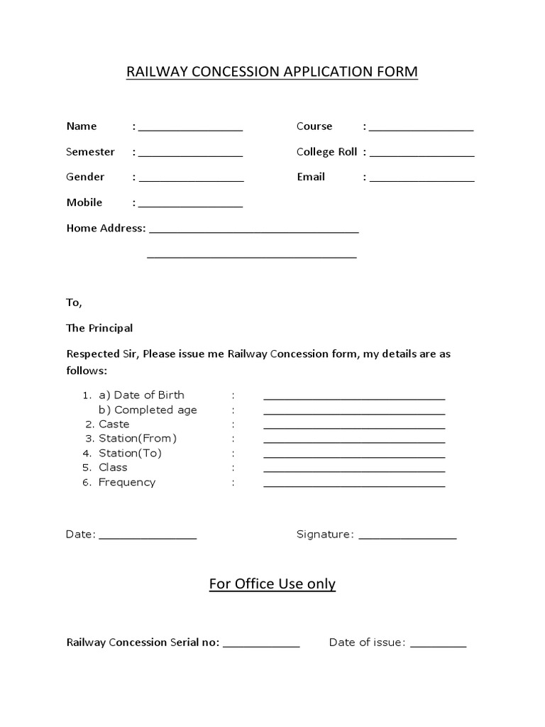 Student Railway Concession Application Form | PDF