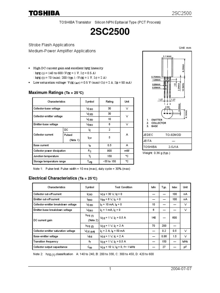 2SC2500 | PDF | Reliability Engineering | Bipolar Junction Transistor