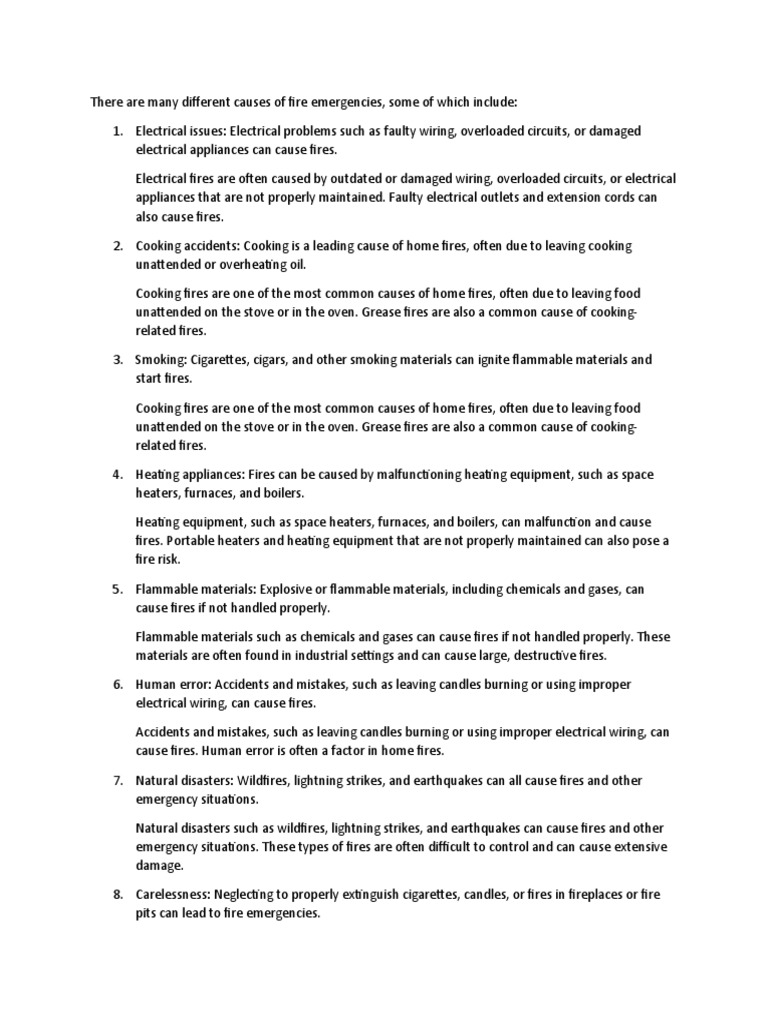 Causes of Fire Emergencies Explained | PDF | Fires | Stove