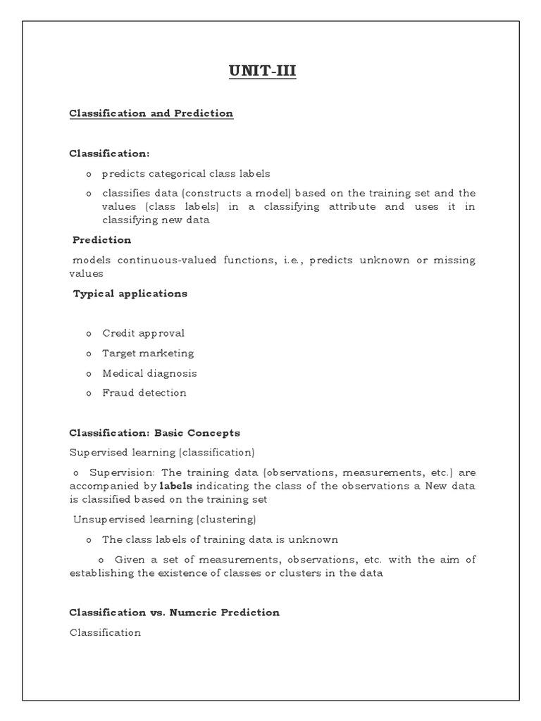 Unit-Iii: Classification and Prediction | Download Free PDF | Statistical Classification ...