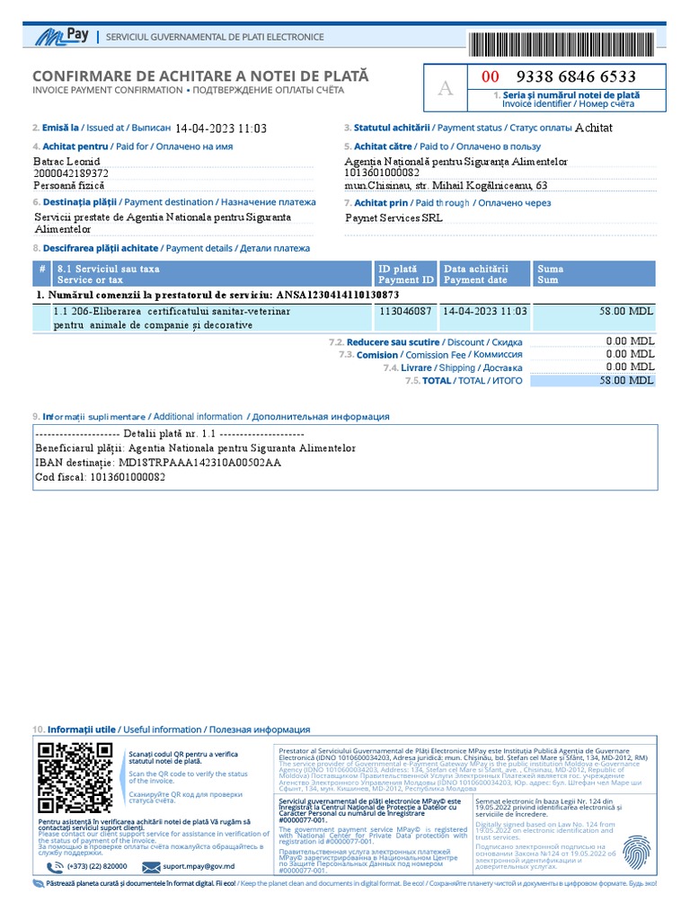 Confirmare de Plata 00933868466533 | PDF