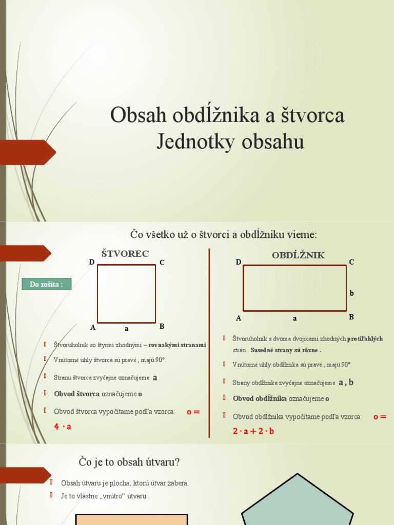 Obsah Stvorca A Obdlznika Jednotky Obsahu | PDF