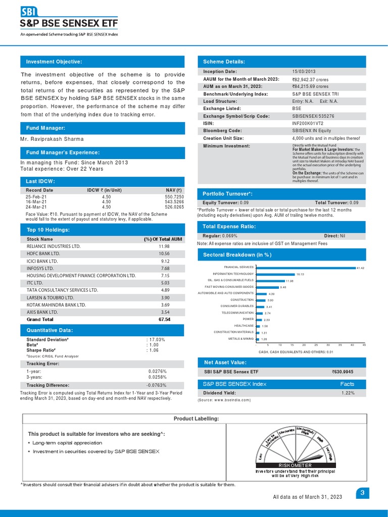 Sbi Etf Sensex | PDF | Investment Fund | Mutual Funds