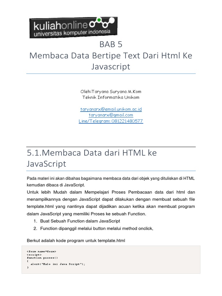 Bab 5 Membaca Data Objek Dari HTML Ke JavaScript | PDF