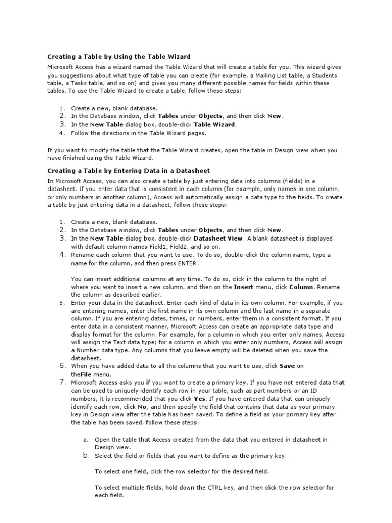 Microsoft Access Table Creation Guide | PDF | Database Index | Data Management