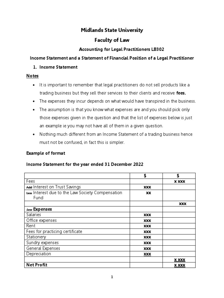 An Income Statement and a Statement of Financial Position for Lawyers ...