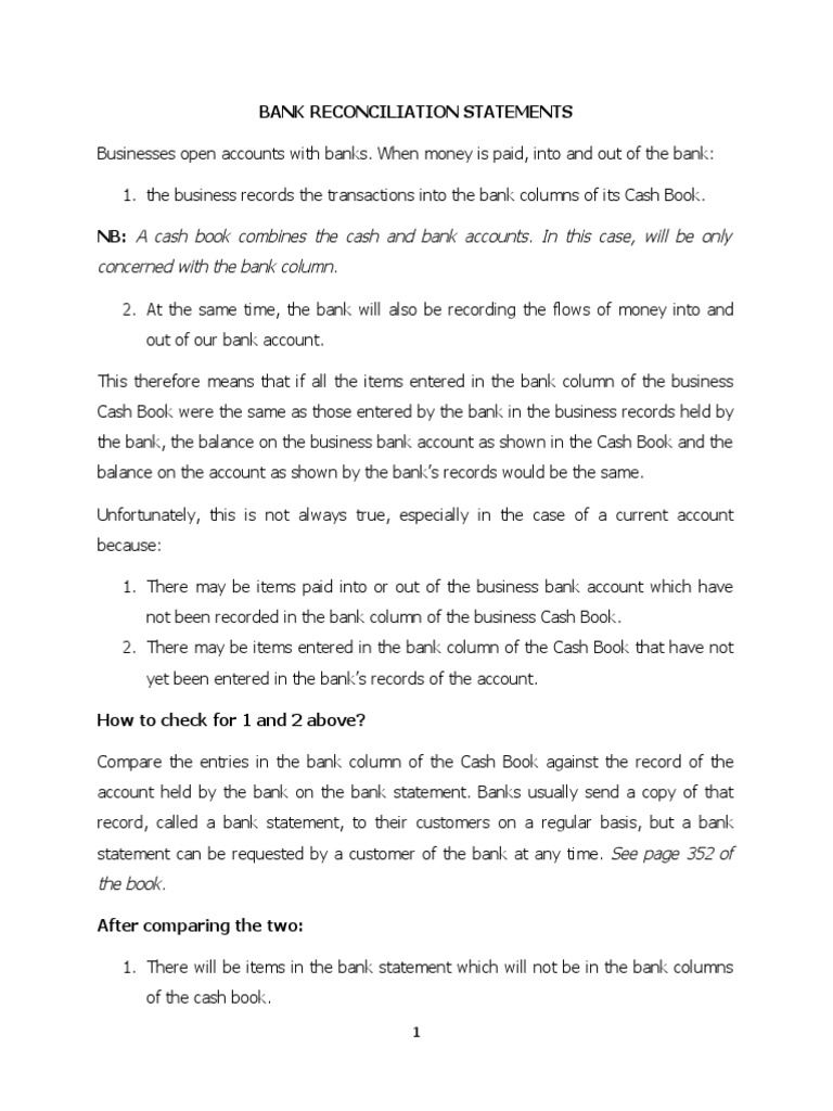 Bank Reconciliation Statements | PDF | Finance & Money Management | Law