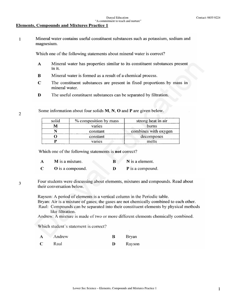 Sec 1 Science Elements and Compounds | PDF