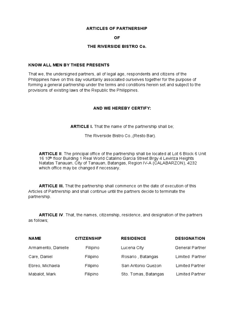 Article of Partnership | PDF