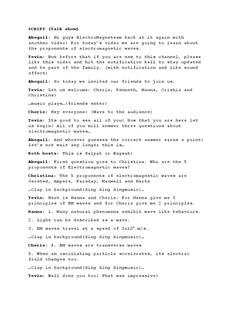 SCRIPT For Talkshow in Science | PDF