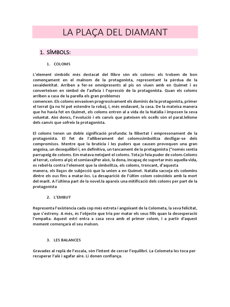 LA PLAÇA DEL DIAMANT simbOLS | PDF