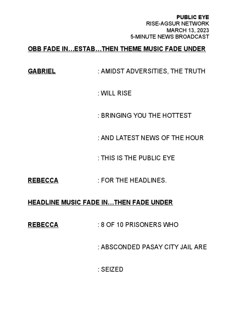 SCRIPT FOR TV BROAD | PDF