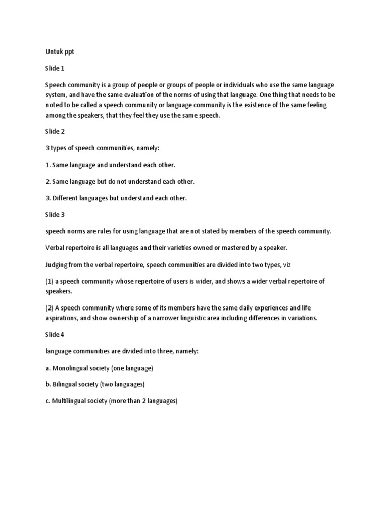 Types of Speech Communities Explained | PDF | Social Science | Foreign ...