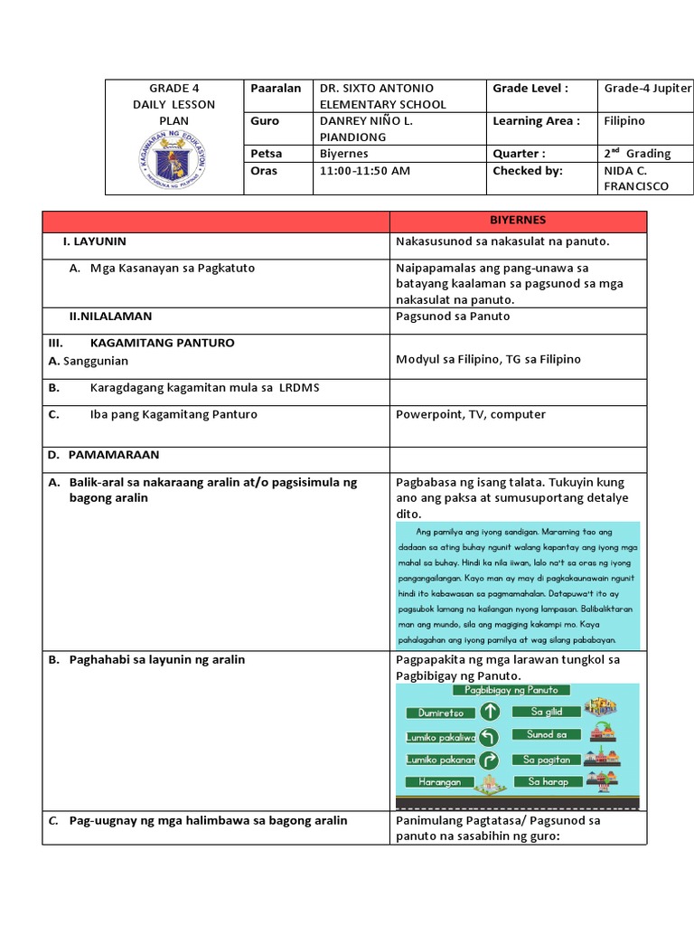 Banghay Aralin Sa Filipino IV | PDF