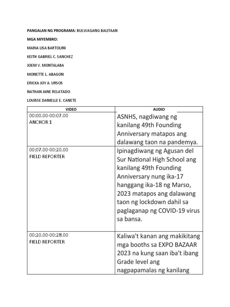 BULWAGANG BALITAAN - Expo INTERVIEW | PDF