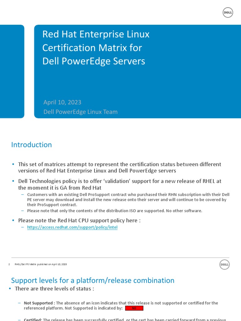 Red Hat Enterprise Linux Certification Matrix For Dell Poweredge Servers | PDF
