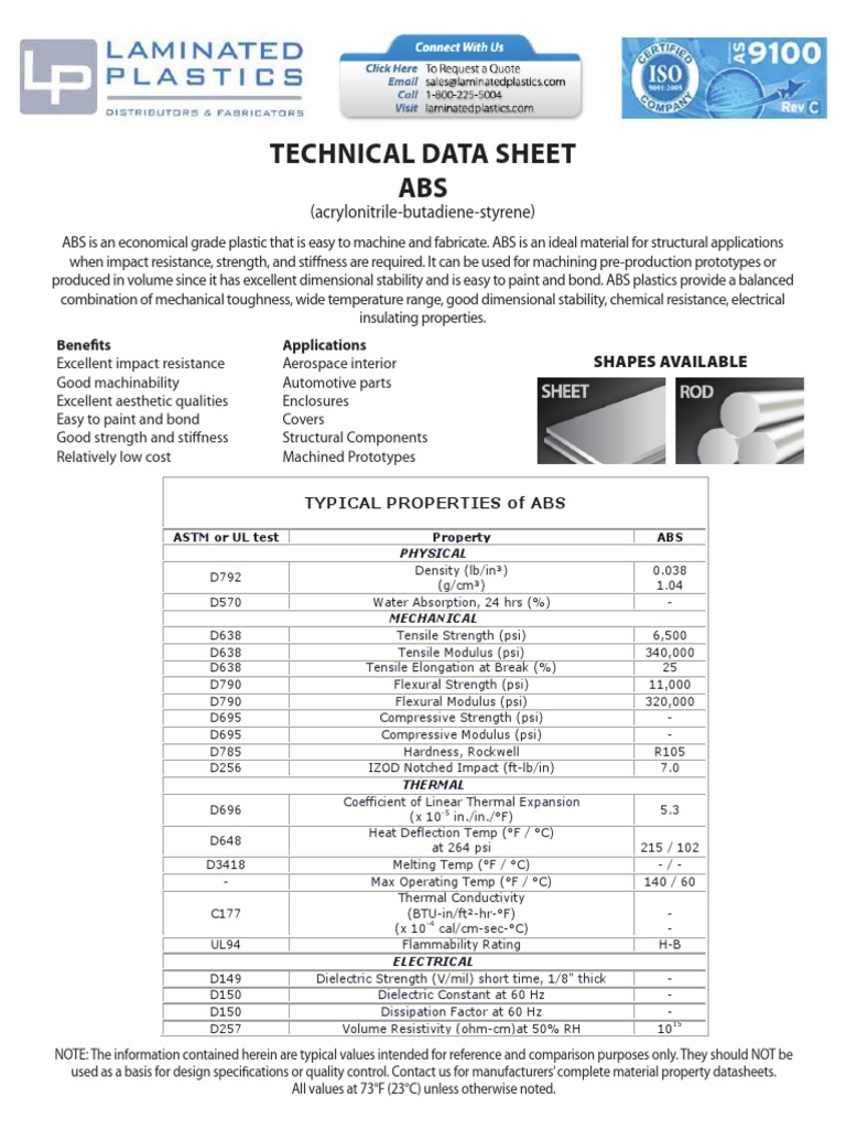 Technical Data Sheet Abs: (Acrylonitrile-Butadiene-Styrene) | Download ...