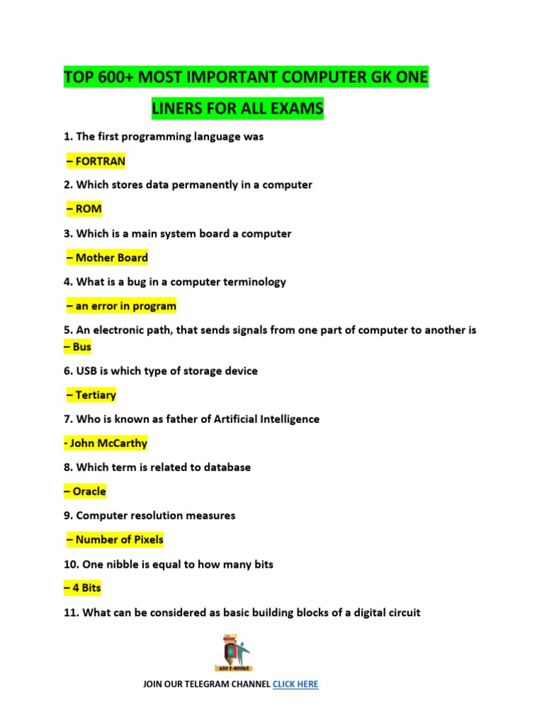 Top 600+ Most Important Computer GK One Liners For All Exams | PDF