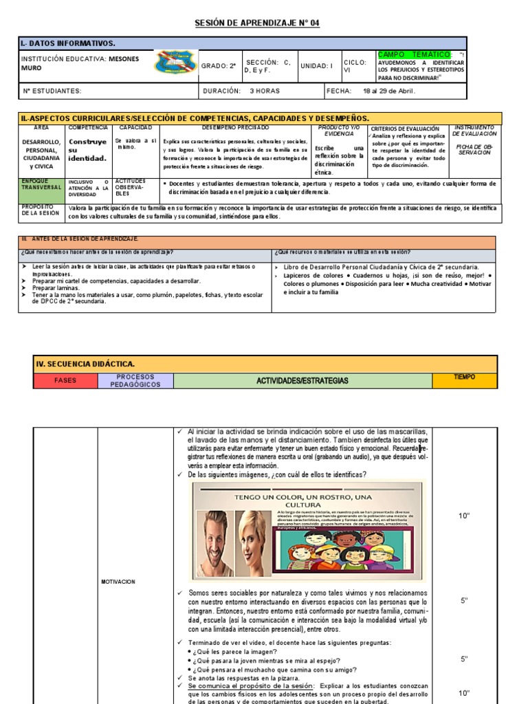 Sesión 04 - Dpcc2° - Discriminacion. | PDF | Evaluación | Aprendizaje