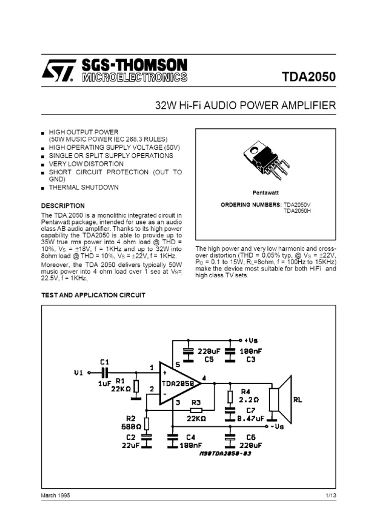 TDA2050 pdf, TDA2050 Description, TDA2050 Datasheet, TDA2050 view ___ ALLDATASHEET ___ | PDF