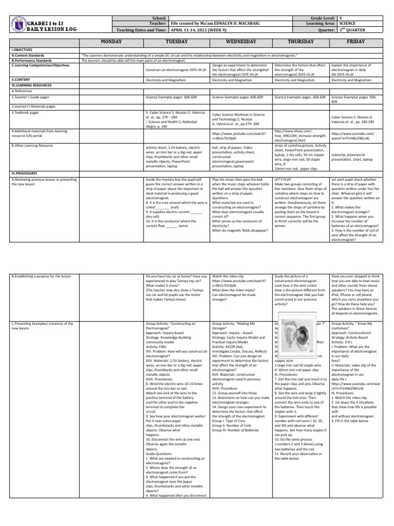 DLL Science-5 Q3 W9 | PDF