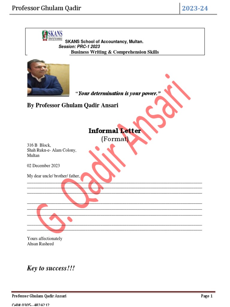 BWCS Formate of Informal Letter | PDF