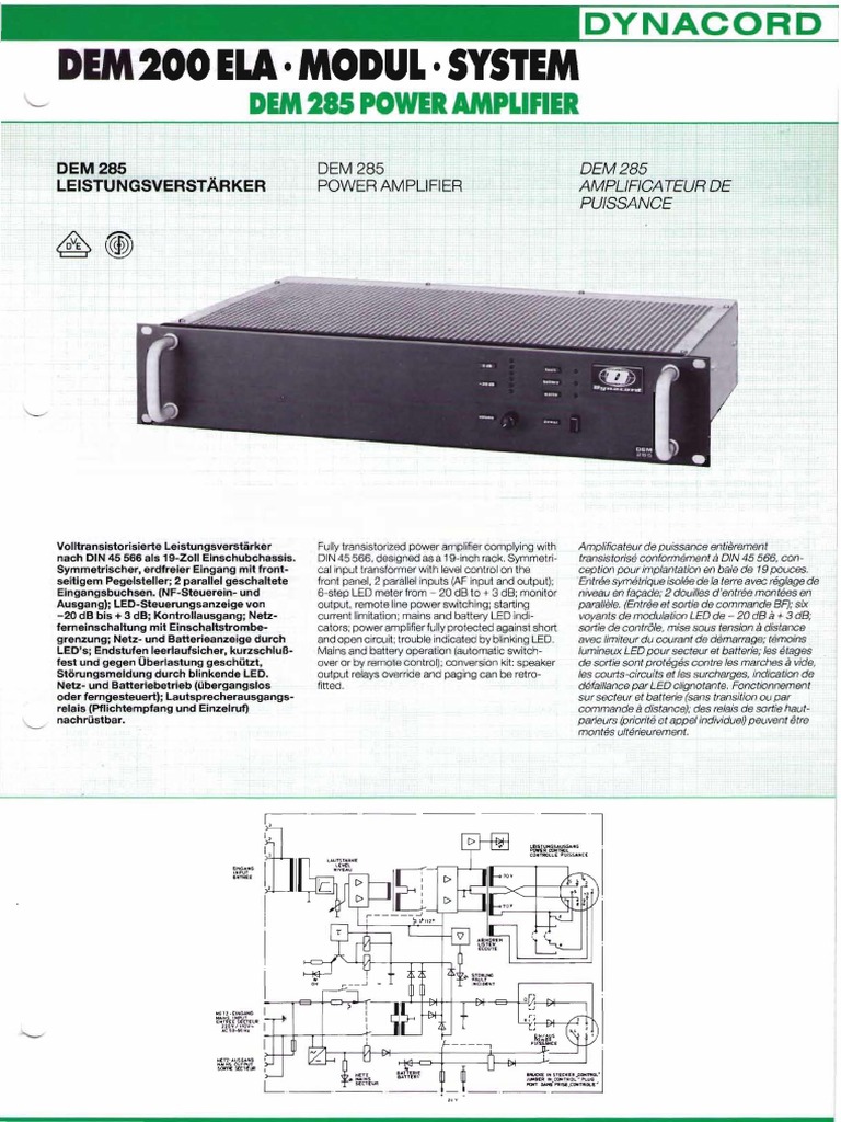 DYNACORD DEM 200 ELA MODUL SYSTEM POWER AMPLIFIER SPECIFICATIONS | PDF