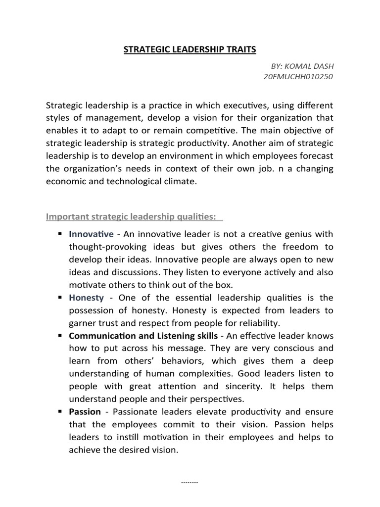 Strategic Leadership Traits Explained | PDF | Leadership | Strategic ...