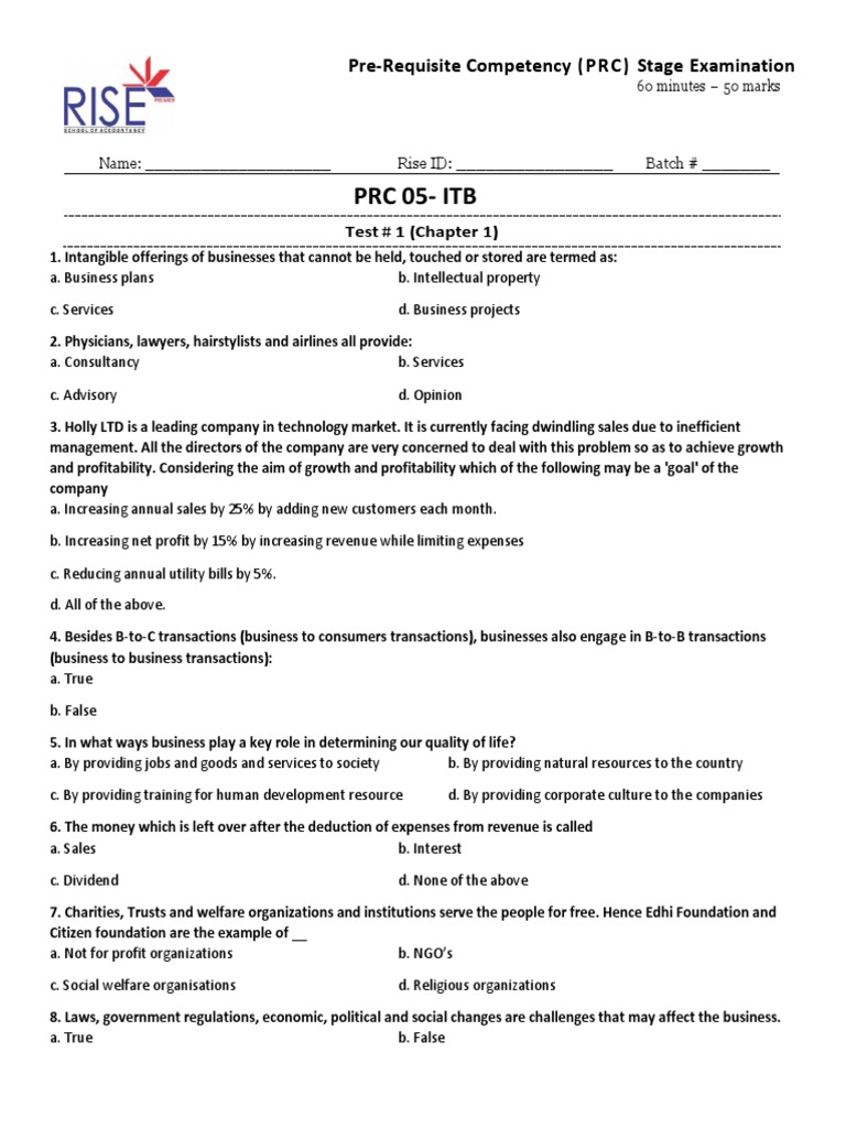 PRC 05-Itb: Pre-Requisite Competency (PRC) Stage Examination | PDF ...