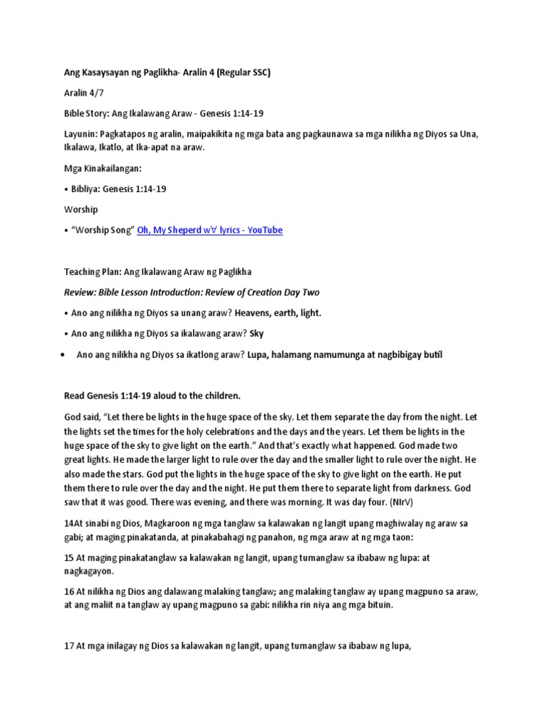 Ang Kasaysayan NG Paglikha Day 4 | PDF