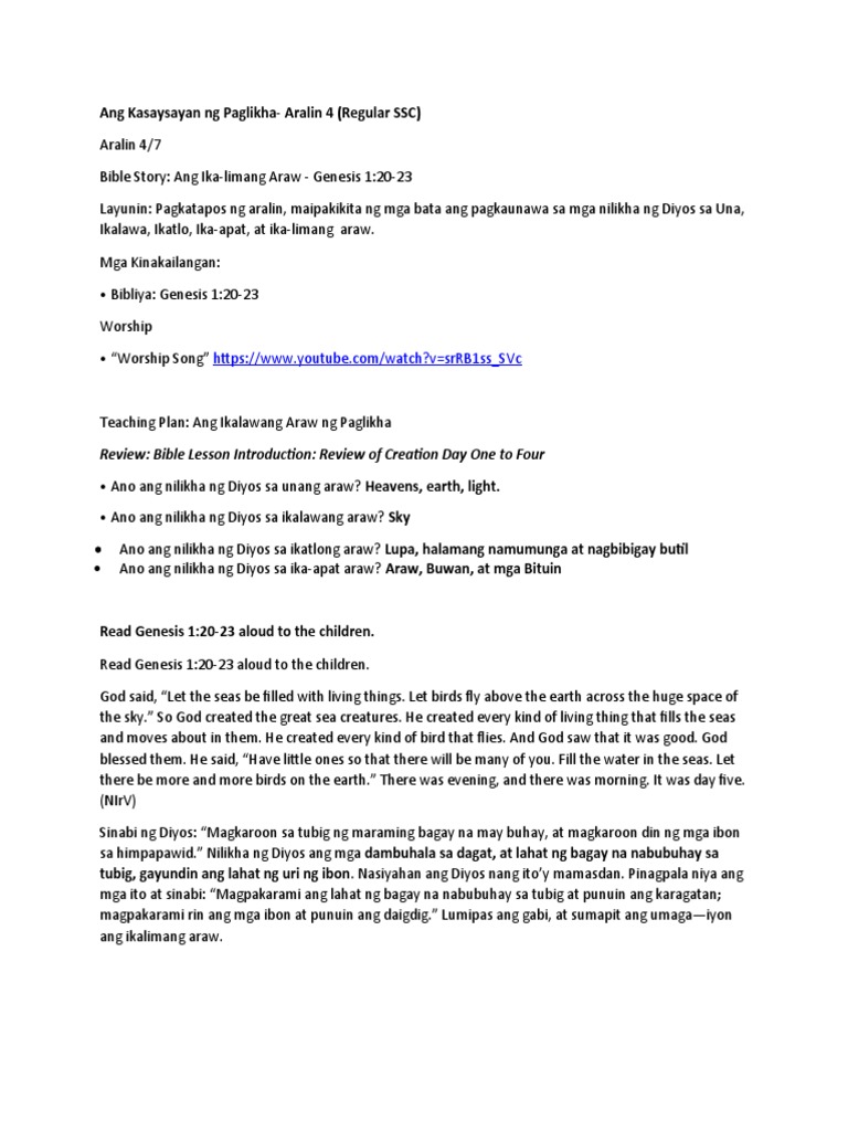 Ang Kasaysayan NG Paglikha-Aralin 4 (Regular SSC) : Review: Bible ...