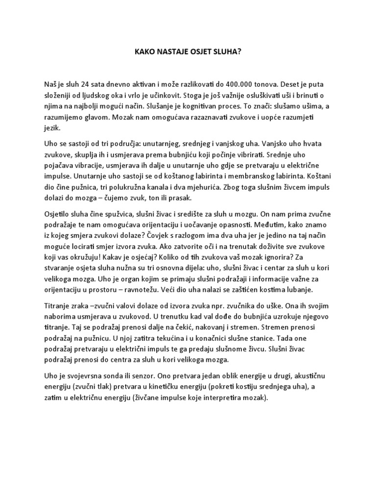 Kako Nastaje Osjet Sluha | PDF