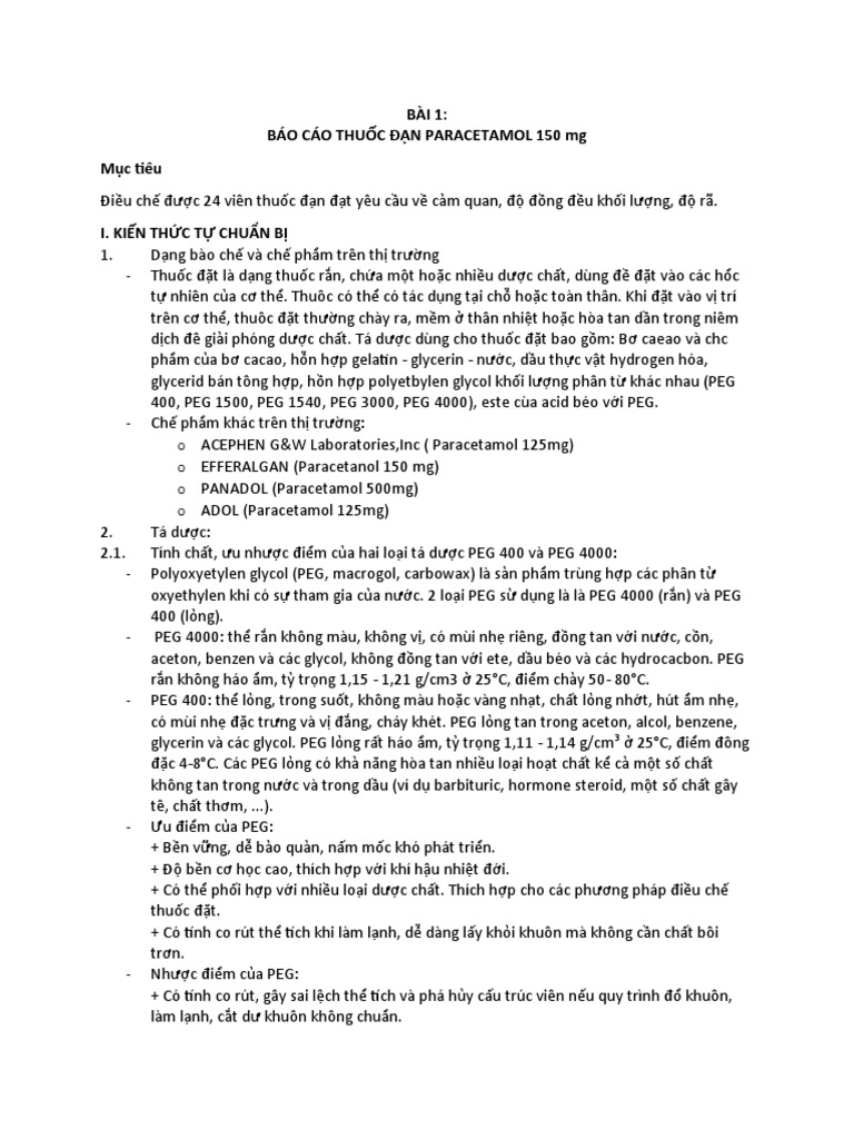 Bai 1 Thuoc Dat Paracetamol 150 MG | PDF