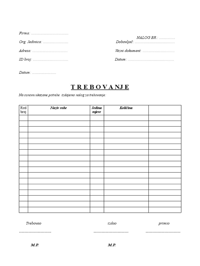 Nalog Za Trebovanje | PDF