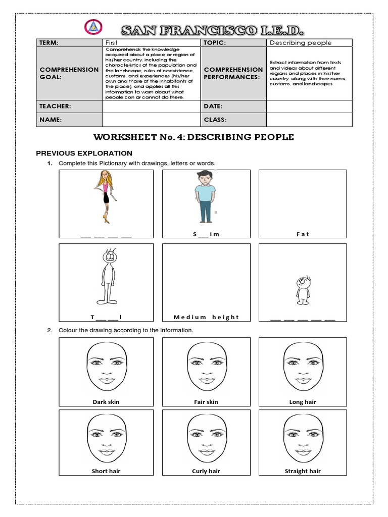 Describing People Worksheet | PDF | Hair | Linguistics