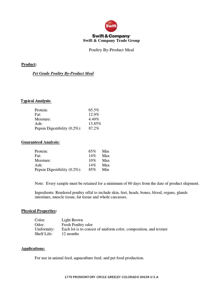 Poultry Meal 65% Specification Sheet | PDF
