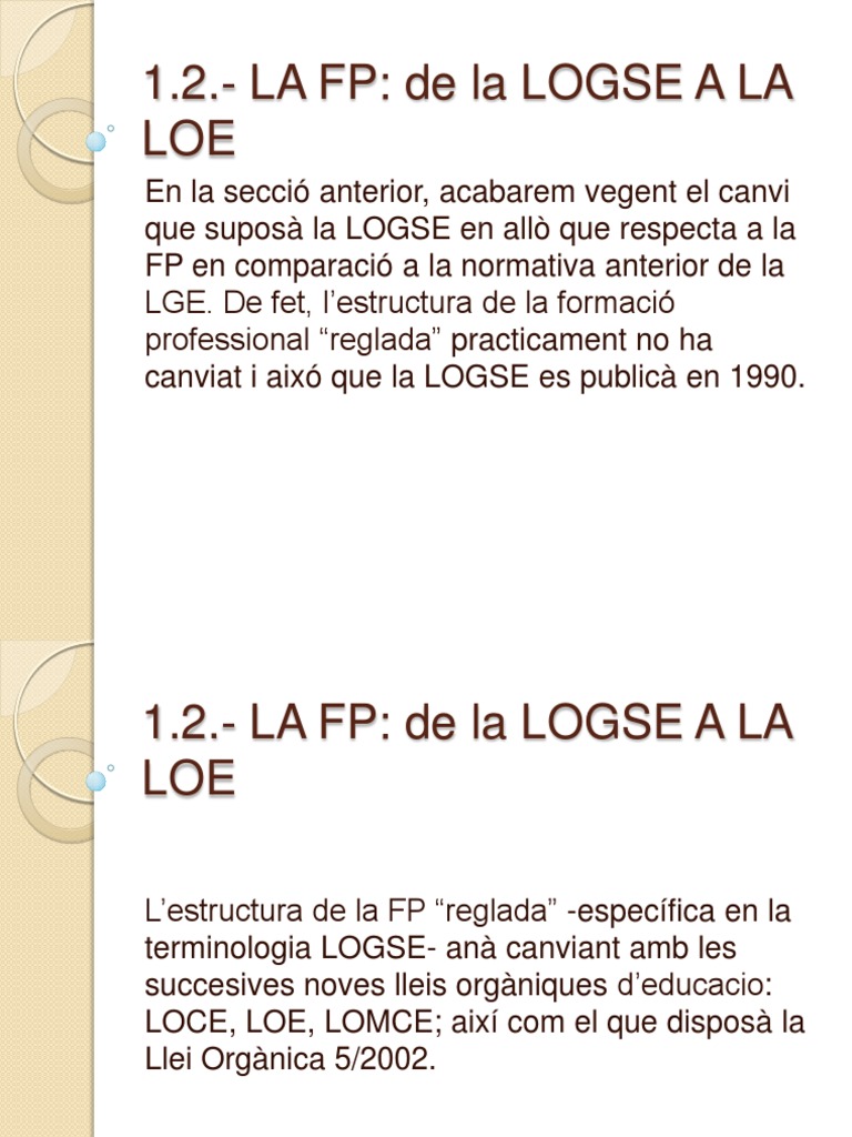 1.2.-LA FP: de La LOGSE A LA LOE | PDF