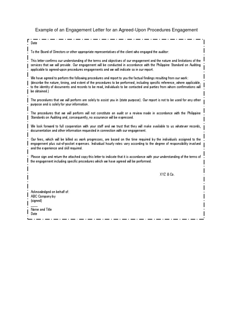Example of an Engagement Letter for an Agreed | Accounts Payable ...