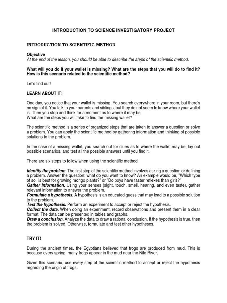 Introduction To Science Investigatory Project | PDF | Experiment | Scientific Method