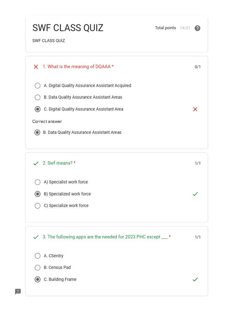 SWF Class Quiz: 1. What Is The Meaning of DQAAA | PDF | Information ...