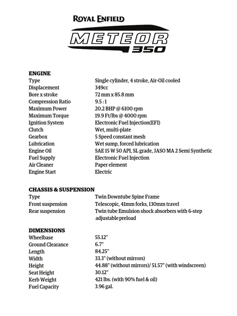 Meteor 350 Specification | PDF