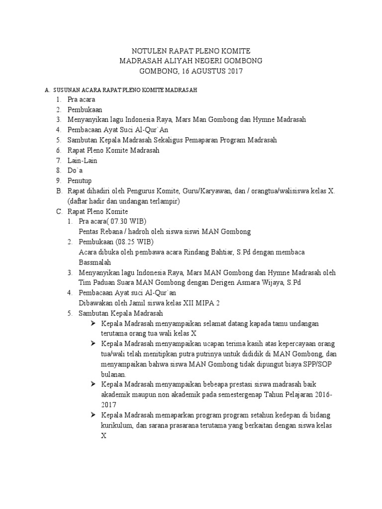 Notulen Rapat Pleno Komite | PDF