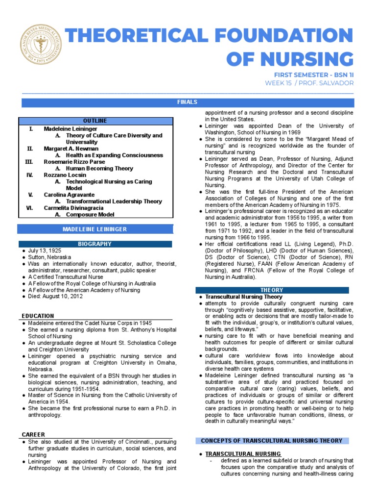 Theoretical Foundation of Nursing | PDF